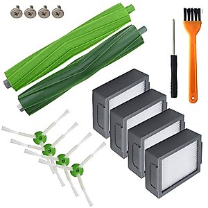Gingor Replacement Parts Accessories Compatible with iRobot Roomba i3 i3+ i4 i6 i6+ i7 i7+ i8 i8+/Plus E5 E6 E7 I,E & J Series Vacuum Cleaners, 1 Set of Rubber Brushes 4 HEPA Filters 4 Side Brushes