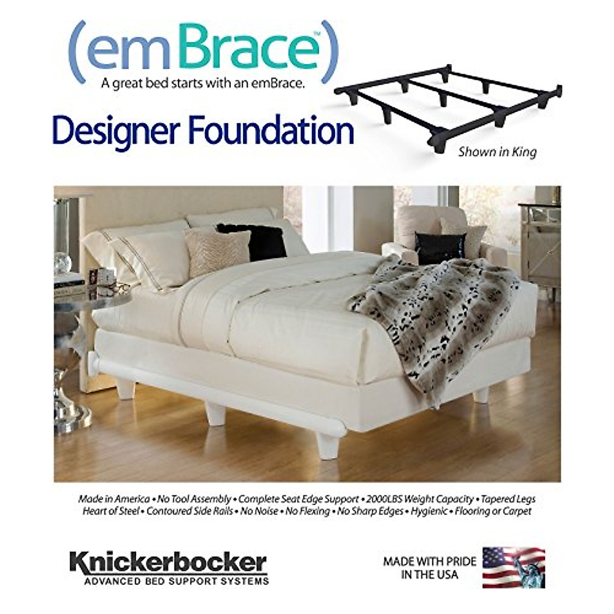 Knickerbocker Embrace Designer Foundation - Full Size - Black Bed Frame - Heavy Duty