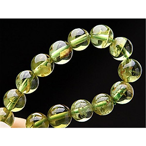 LiZiFang Genuine Natural Olivine Peridot Gemstone Stretch Round Crystal Bead Bracelet 6mm