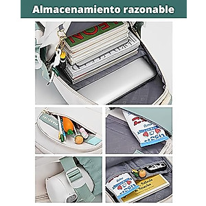 ooibnn Kawaii Backpack With Cute Accessories Spine Protection Anti-thief Cute Aesthetic Book Bag (Mint Green)