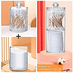 Songaa Qtip Holder Dispenser for Cotton Swab, Cotton Pads, Cotton Ball, Floss, 2 in 1 Transparent Acrylic Cosmetic Cotton Pads Holder Storage Organizer Containers with Lid