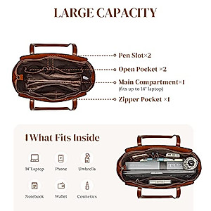 S-ZONE Genuine Leather Tote Bag for Women Shoulder Crossbody Purse Handbag Large Work Travel Luggage Sleeve