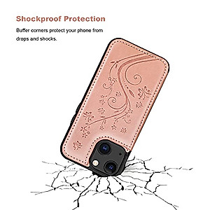 Vaburs Compatible with iPhone 13 Case Wallet with Card Holder, Embossed Butterfly Pattern PU Leather Double Buttons Flip Shockproof Protective Cover for Magnetic Car Mount 6.1 Inch (Rose Gold)