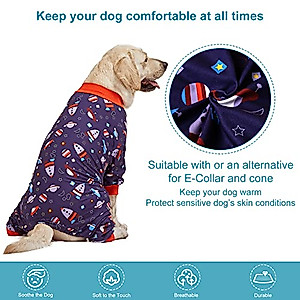 LovinPet Pullover Pitbull Pajama PJS - Lightweight Pullover Pajamas, Full Coverage Dog Pjs,Spacecraft Navy Print, Large Breed Dog Pjs/Large