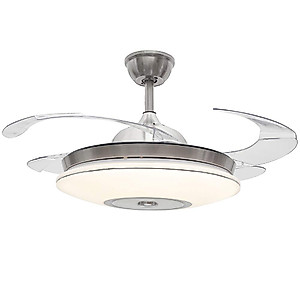 YEELED Light 42" Remote Control Retractable Reversible Ceiling Fans with 3 Changing Light Color Invisible Ceiling Fan Chandelier for Indoor Bedroom Ceiling Light Kits with Fans (42 Inch, Silver-02)