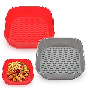 2 Pack Square Air Fryer Silicone Liners Pot for 4 to 7 QT, Anglecai 8 Inch Air Fryer Silicone Bowl Basket, Reusable Air Fryer Silicone Inserts Washable Air Fryer Baking Tray for Air Feyer Oven
