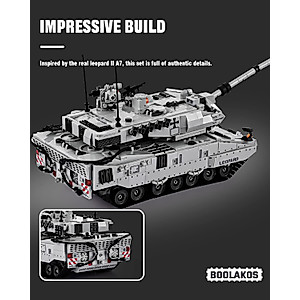 BOOLAKOS Leopard II A7 Main Battle Tank Building Block, Military Tank Building Toy Set to Display, Collectible WW2 Army Tank Model for Adults (1,498 Pieces)