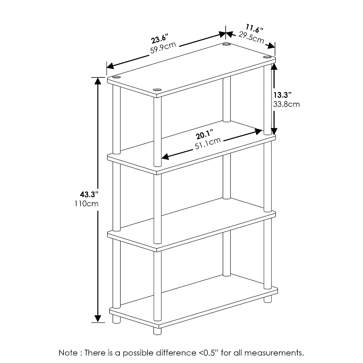 Furinno (99557BK/GY) Turn-N-Tube 4-Tier Multipurpose Shelf Display Rack - Black/Grey