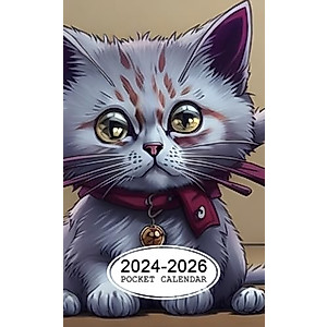 Pocket Calendar 2024-2026: Two-Year Monthly Planner for Purse , 36 Months from January 2024 to December 2026 | Cat anime