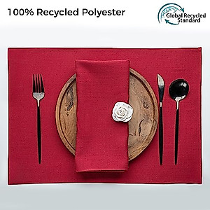 D'Moksha Homes Red Linen Placemats Set of 4-13 x 18 inch, Spring Placemats, Linen Look Recycled Fabric Tablemats, Red Placemats, Summer Placemats, Spring Placemats - Easy Care Machine Washable