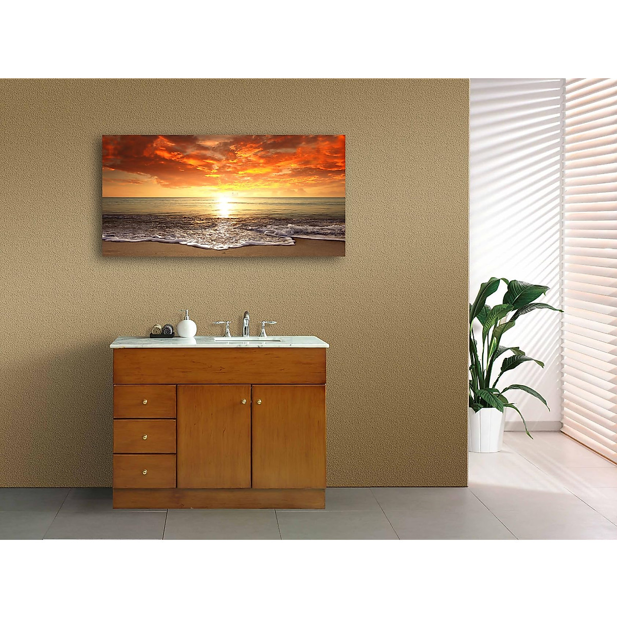 Baisuart S0162 Canvas Prints Wall Art Sunset Ocean Beach Pictures Photo Paintings for Living Room Bedroom Home Decorations Stretched and Framed Seascape Waves Landscape Giclee Artwork 30x60inch