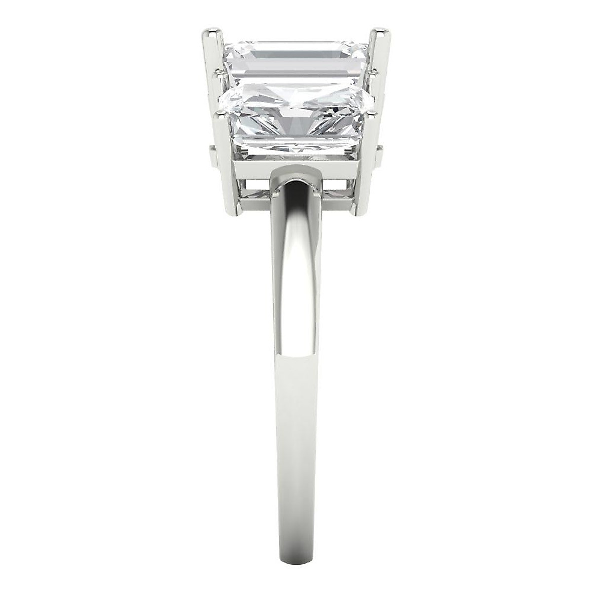 Clara Pucci 4 Ct Brilliant Emerald Cut Clear Simulated Diamond 14K White Gold Three Stone Engagement Promise Bridal Ring Size 3.5