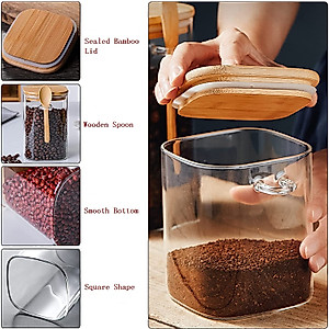 NEPIVEL 4 Pack Glass Jars with Bamboo Lids, 18.5Oz Containers Airtight Lid and Spoons,100% Sealed Spice for Candy Coffee Beans Sugar Nuts Cookies,540ml