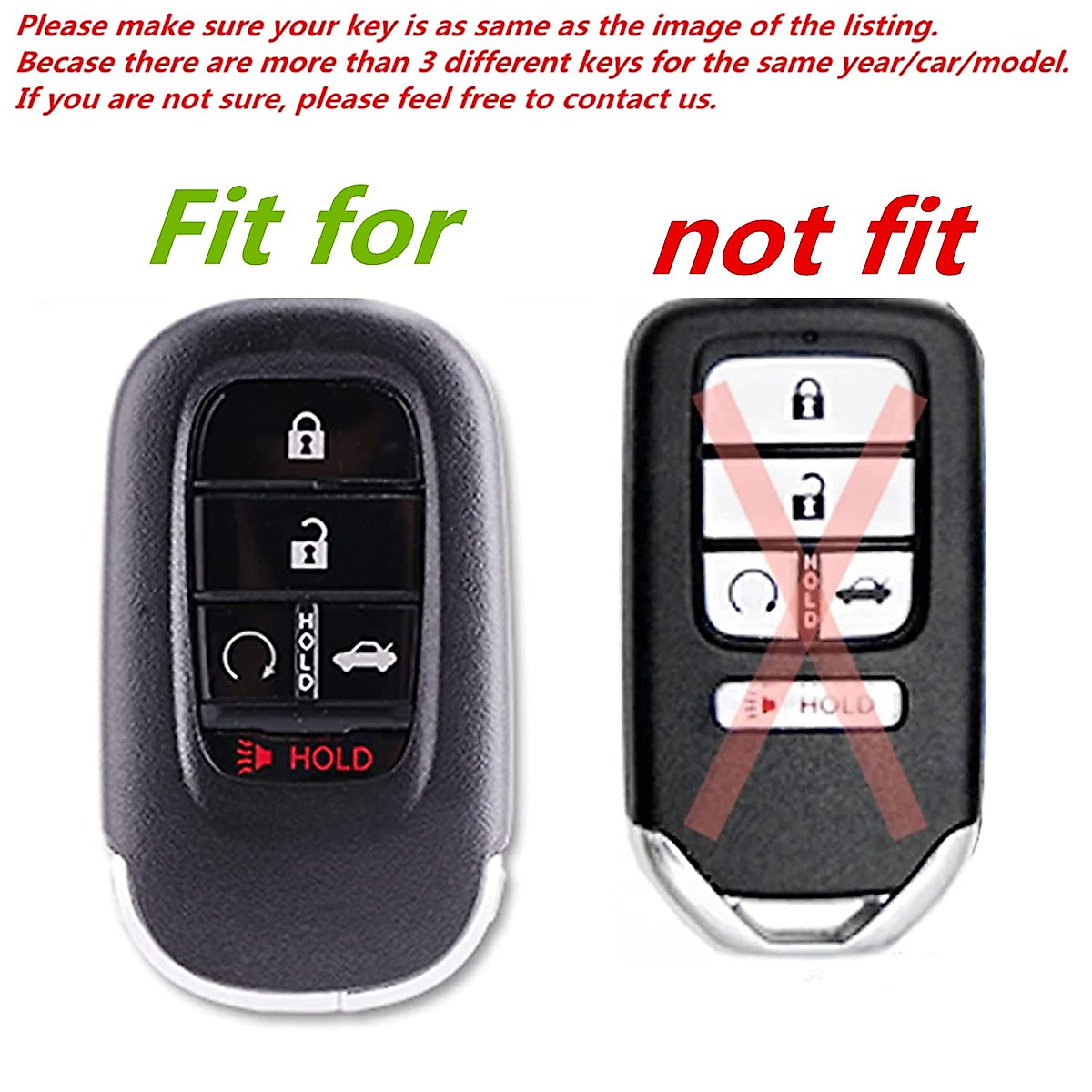 WFMJ Leather 4 5 Buttons Smart Remote Key Fob Case Cover Chain for 2022 2023 Honda Civic Hatchback Accord HR-V (Black,5 buttons)