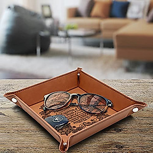 Bella Busta-13 Years Anniversary-Traditional Lace Engraved Art Work Design for 13th Anniversary-Engraved Leatherette Valet Tray (Rawhide)