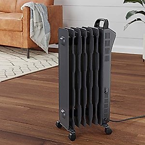 Amazon Basics Portable Digital Radiator Heater with 7 Wavy Fins and Remote Control, Black, 1500W, 9.8 x 26.5 x 13.1 in