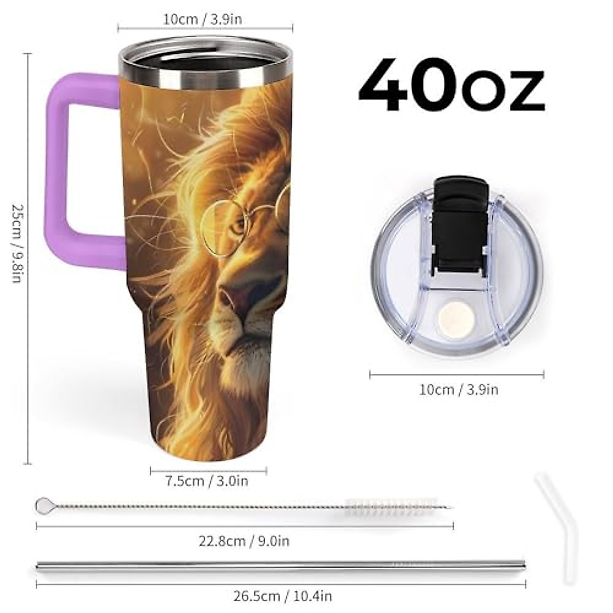 Cool Kings Lion Paninting 40 Oz Tumbler Insulated Stainless Steel Water Bottle Travel Mug Car Cup with Handle And Straw