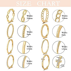 TOBENY 8PCS 14K Gold Plated Stacking Rings for Women Gold Silver Knuckle Stackable Rings Size 4 to Size 11 1.5mm/2mm/3.8mm Eternity Wedding Band Rings
