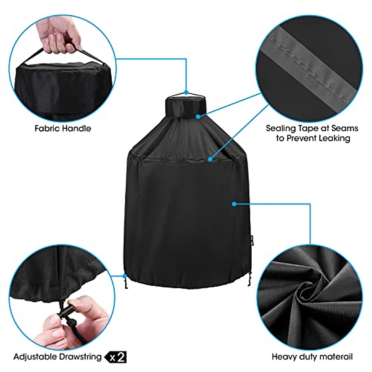 Unicook Grill Cover 31.5 Inch, Compatible with Large Big Green Egg, Kamado Joe, Pit Boss Grills, Heavy Duty Waterproof Ceramic Grill Cover, Fade Resistant Smoker Cover, 31.5" Dia X 31.5" H, Black