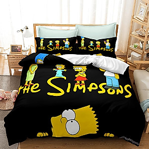 JewosS Cartoon Duvet Cover Set Printed Bedding Quilt Cover for Bedding Decro,Pillowcases Simpsons Ultra Soft Microfiber Hidden Zipper Bed Cover 3Pcs(Twin), Style3