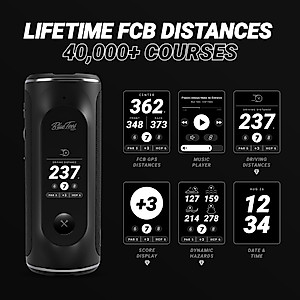 Blue Tees Golf Player+ GPS Speaker with Touch Screen Display, 10+ Hours Battery, 40,000+ Courses, Visual + Audible Distance, Hazard Distance - IPX7 Waterproof (Black)