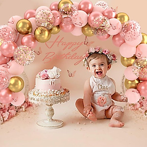 Rose Gold Pink Confetti Balloons, 50 Pack 12 inch Retro Blush Pink Gold Latex Balloons Arch with Ribbon for Birthday Engagement Party Wedding Bridal Shower Decorations