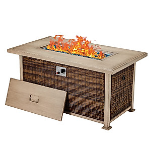 GYUTEI Outdoor Propane Gas Fire Pit Table,44in 50,000 BTU Auto-Ignition Gas Fire Table w/CSA Certification(Excluding Glass Wind Guard),Outdoor Fire Pit for Garden Patio(Grey)