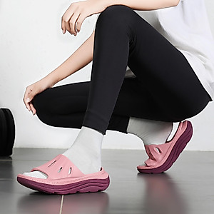 perunvie Womens Recovery Sandals Mens Comfortable Athletic Slides Thick Cushion Lightweight Plantar Fasciitis Sport Sliders of Indoor Outdoor,Arch Support Orthotic Open Toe