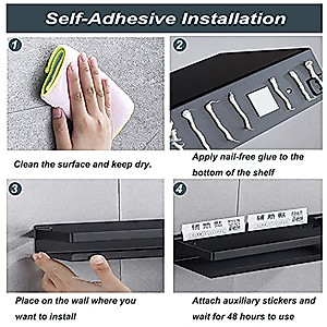 Bathroom Shower Stainless Steel Shelf SUS304 Self-Adhesive/Screws Drilling 11.8" Rectangular Storage Organizer Shelves Wall Mounted Bath Shower Shelf Brushed Finish for Bathroom, Washroom, Kitchen