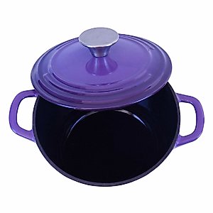 Flavehc Dutch Oven Pot with Lid 1.8 qt Cast Iron Dutch Oven for Bread Baking Purple Enameled Cast Iron Rice Pot with Handels