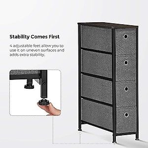 SONGMICS Narrow Dresser with 4 Fabric Drawers Vertical Slim Storage Tower Unit, 7.9",Grey