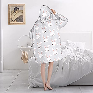 FeHuew Women Cute Bunny Cartoon Rabbits Blanket Hoodie Oversized Pullover Giant Fleece Sweatshirt with Large Front Pocket Comfy for Adults Men Women,One Size Fits All