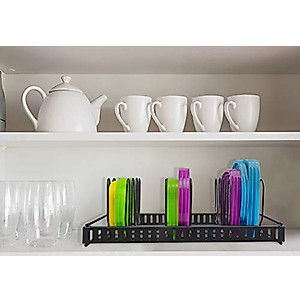X-cosrack Metal Food Container Lid Organizer&Adjustable 6 Dividers Storage Container Lid Holder Rack for Cabinets, Cupboards, Pantry Shelves, Drawers to Keep Kitchen Tidy,Black(Patent Pending)