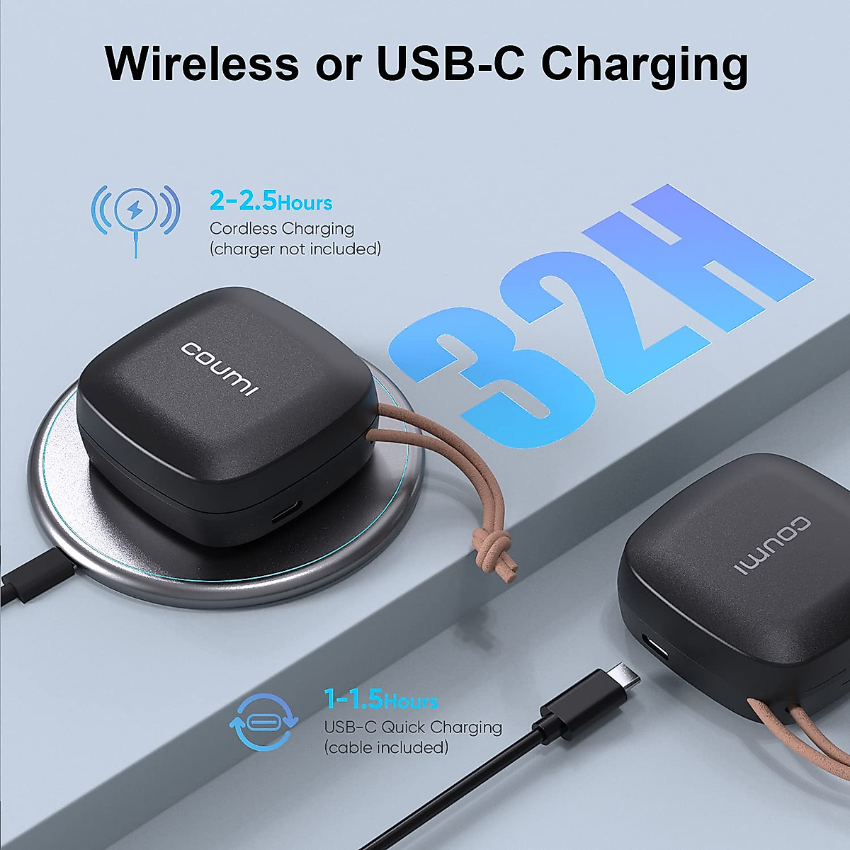 [2021 Upgraded]Wireless Earbuds Bluetooth 5.0 Earphones 4 Mics ENC Noise Cancelling for Call,Hi-Fi Stereo Sports Earbuds,IPX7 Waterproof,32 Hrs Playback Wireless Charging for iPhone and Android,Black