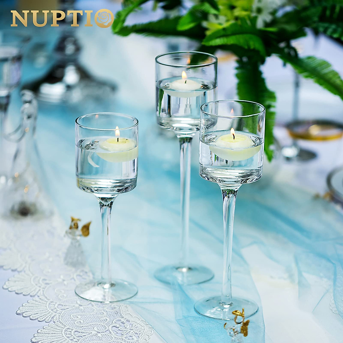 Nuptio Tall Glass Pillar Candle Holder - 30 Pcs Tea Light Candle Holder Set for Table Centerpiece Decor Long Stem Tealight Candle Holders Clear Floating Candle Holder for Wedding Event Home