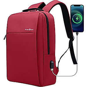 Victoriatourist Laptop Backpack for Women, Backpack College Bookbag with USB Charging Port, Water Resistant Daypack Cute Book Bag for Ladies Fit 15.6 Inch Computer（Red）
