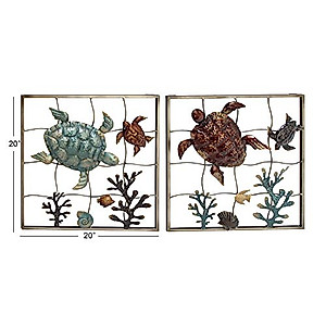 Deco 79 Metal Turtle Wall Decor, Set of 2 20"W, 20"H, Multi Colored