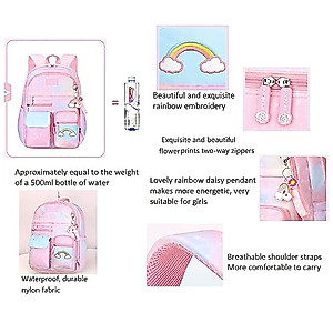 ETAISHOW Heart-Print Kawaii Girls Backpack for Elementary School Kids Bookbag with Compartments Cute Student Backpack for Girls