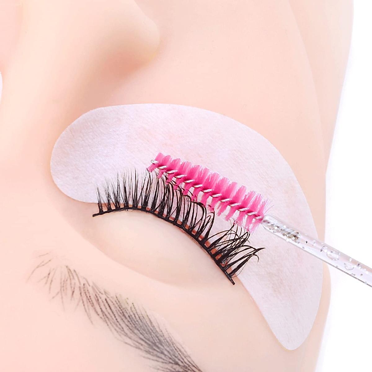 MJ JOMAY 150PCS Disposable Eyelash Brushes,Mascara Stick Makeup Brush Applicator Eyelash Extension Kit and Brow Brush with Container (Pink)