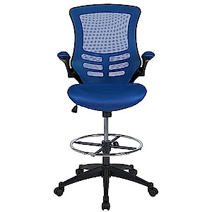 Flash Furniture Kelista Mid-Back Swivel Office Chair with Adjustable Seat Height, Ergonomic Mesh Desk Chair with Flip-Up Armrests, Blue