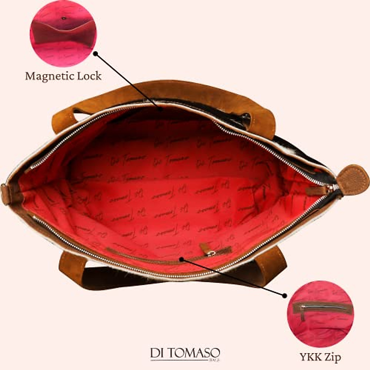 DI TOMASO Cowhide Purse Western Style - Genuine Leather Purse Limited Edition For Woman, Western Tote Handbag With Bi-color Pattern Garanted Whit Crossbody Srap