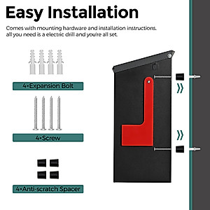 LAND·VOI Wall-Mount Mailbox with One Flag Kit and Three Sets of 0-9 Mailbox Number Stickers, Mailboxes for Outside, Galvanized Steel Rust-Proof Metal Post Box, 4.33" Dx14.2 Wx10.43 H, Black, AMB03B