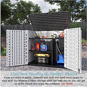 Mrosaa Sheds & Outdoor Storage, 34 Cu.ft Horizontal Storage Sheds Outdoor with Floor, Outdoor Storage Cabinet Waterproof for Garage Storage, Pool Storage, Bike Shed, Garden Shed