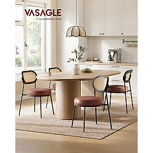 VASAGLE Dining Chairs, Set of 2 Dining Room Chairs with Boho PE Rattan Back, Synthetic Leather Upholstered Accent Chairs for Kitchen Living Room, Coffee Brown ULDC160K02V1