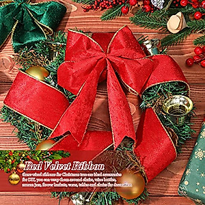 Syhood Christmas Wired Velvet Ribbon with Gold Edge Waterproof Wrapping Velvet Decoration Ribbon for Xmas Wreath Bows Floral Craft Ornaments(1.5 Inch x 60 Yard,Red/Gold)