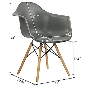 GOTMINSI Set of 4 Dining Chairs,Mid-Century Modern Dining Room Plastic Chairs, Outdoor Side Chairs with Wood Legs for Kitchen, Grey