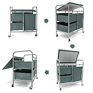 JEFEE Rolling Laundry Sorter Cart Heavy Duty 3 Bags Laundry Hamper Sorter Cart with Ironing Board Removable Bags for Dirty Clothes Storage 26"Lx 16.5"Wx 29"H Blue Grey………