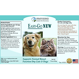 Vitality Science Easy-Go Supplement for Cats and Dogs | Supports Normal Bowel Function | Relieves Constipation | Promotes Healthy Digestive System | Easy Digest | 100% Natural & Additive Free (215g)