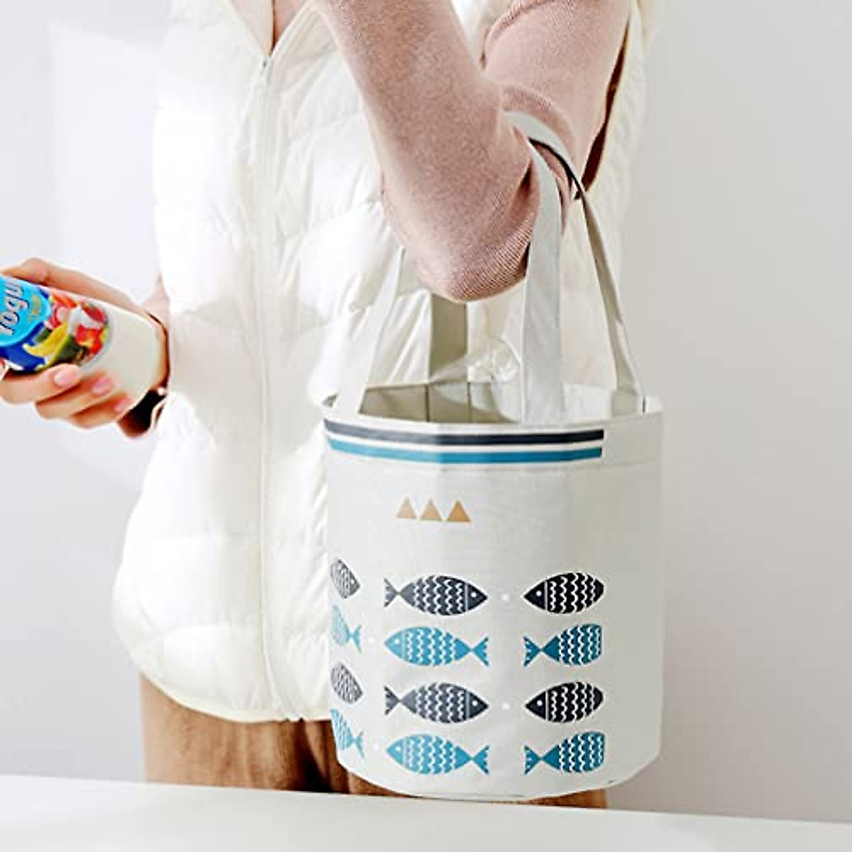 Cabilock 2pcs Lunch Tote Bag Oxford Portable Bento Bags Round Travel Insulated Lunch Cooler Bag Aluminum Foil Lunchbox Container for Picnic Camping School Office