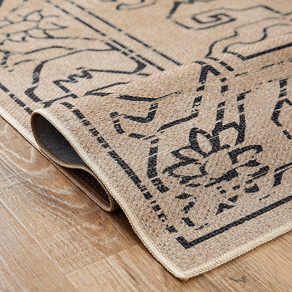 jinchan Runner Rug 2x8 Area Rug Recycled Boho Chic Jute Rug Indoor Outdoor Floor Cover Print Floral Rug Black Accent Rug for Living Room Bedroom Dining Room Patio Garden